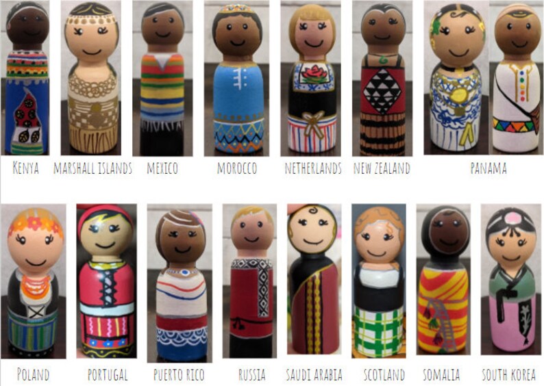 World Cultures Peg Dolls - Set of 8 - Etsy