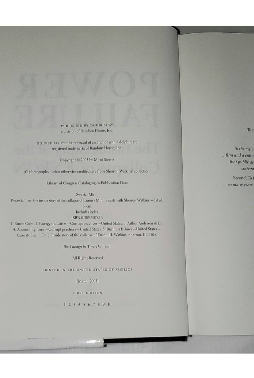 Power Failure: the Inside Story of the Collapse of Enron by Swartz ...