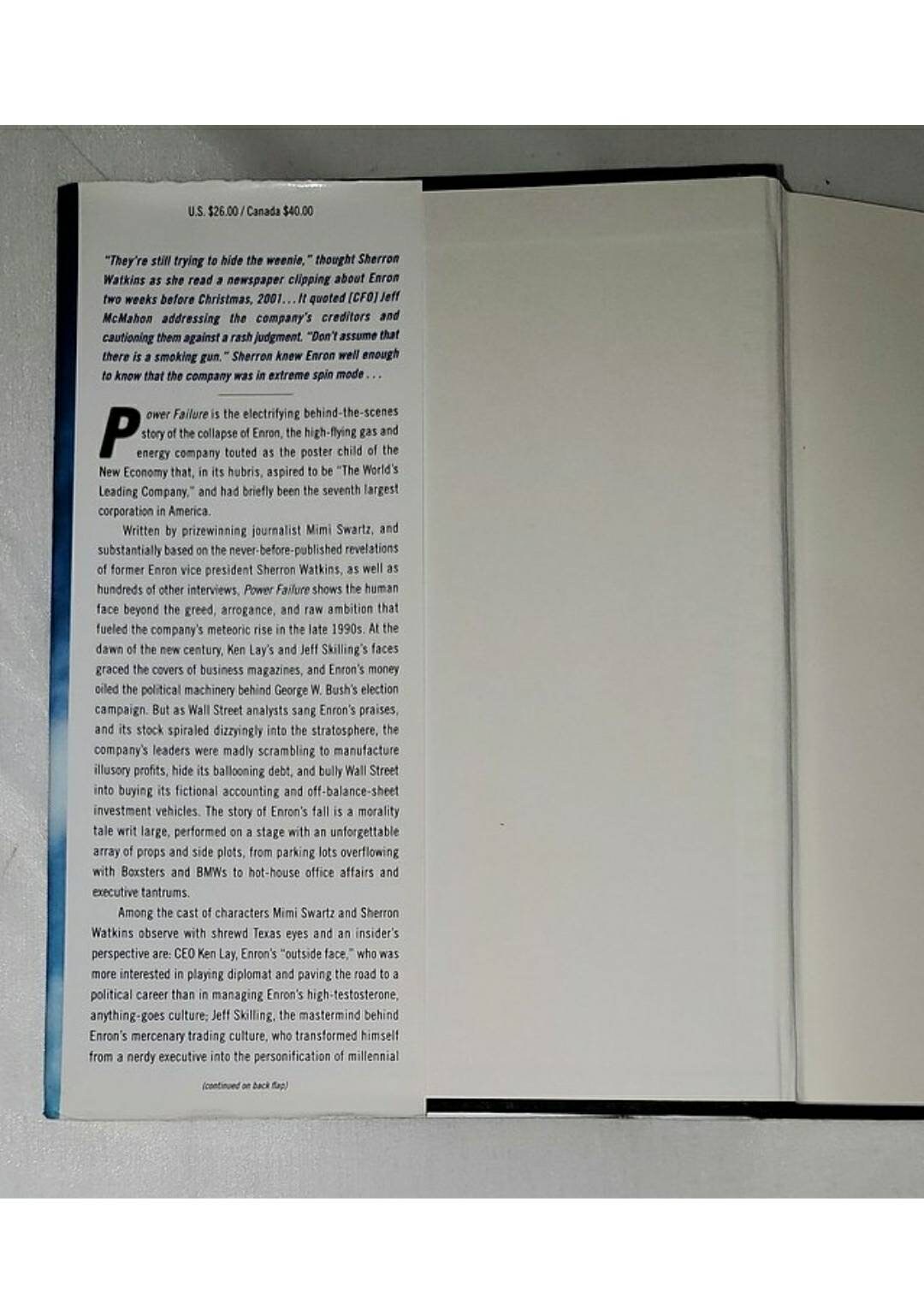 Power Failure: the Inside Story of the Collapse of Enron by Swartz ...