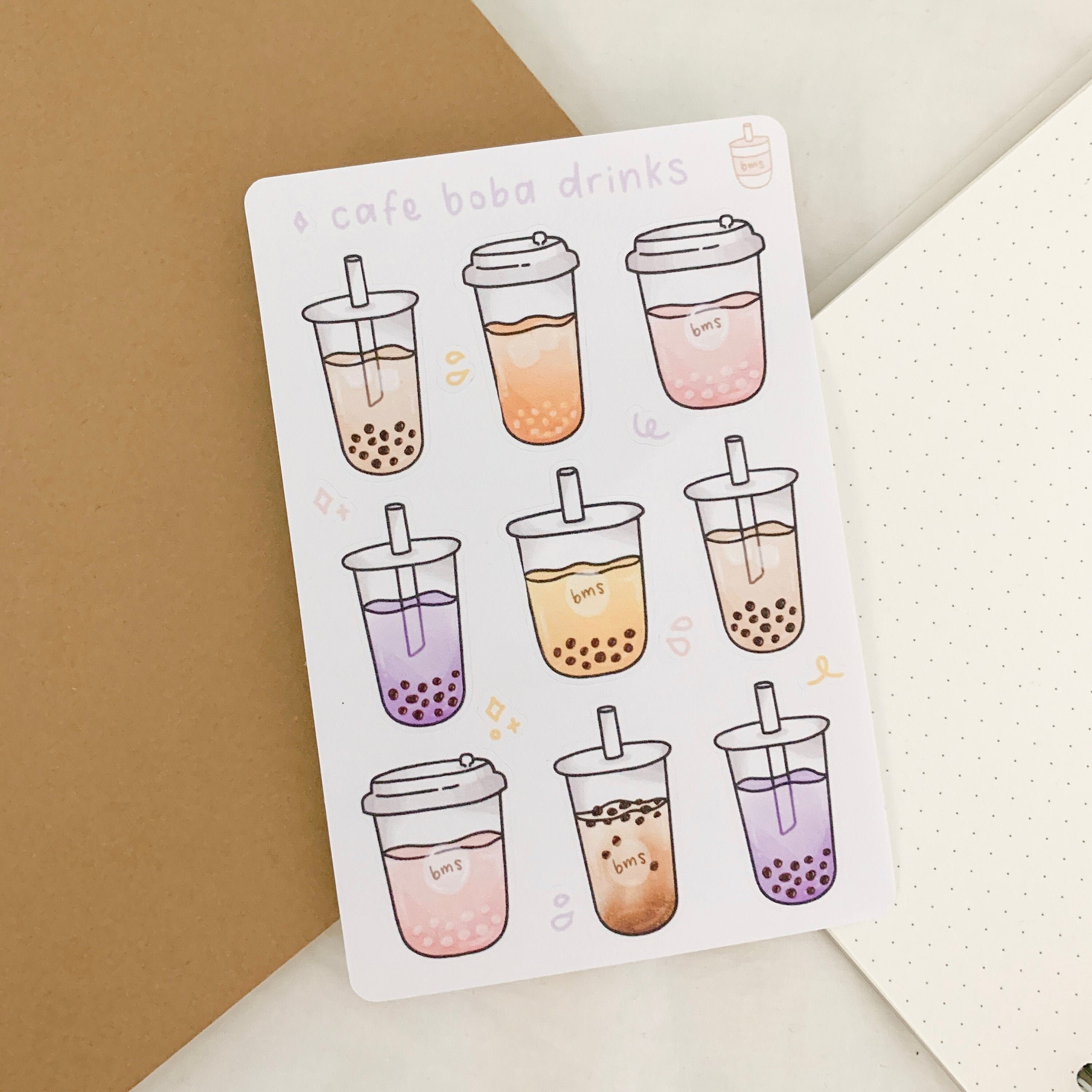 Cafe Boba Drinks || Matte Sticker Sheet || for Journaling, Planners ...