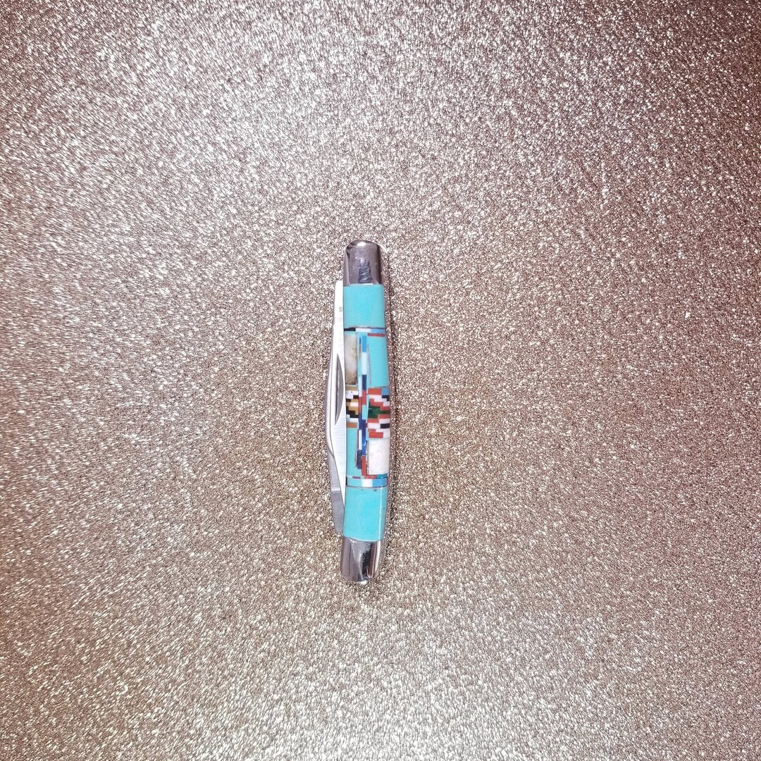 Inlay Multi-stone Kingman Turquoise Pocket Key Chain Multi-tool Blade ...