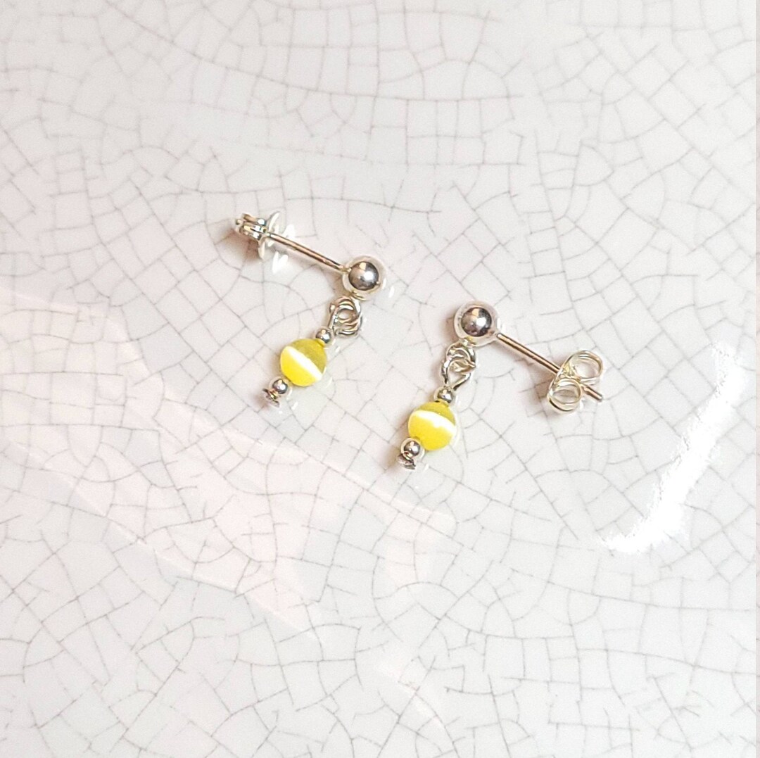 Topaz Cat's Eye Gemstone Sterling Silver Stud Earrings - Etsy