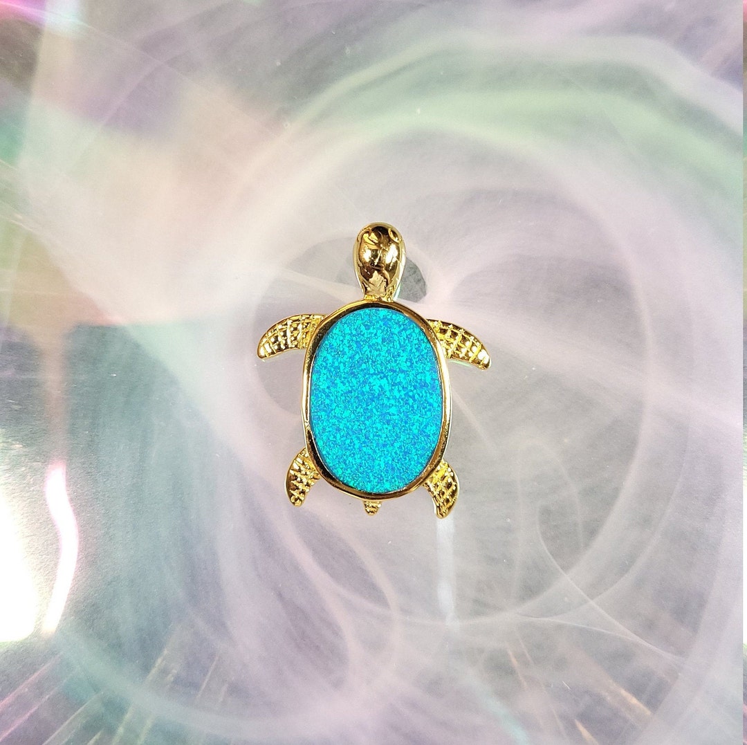 Sea Turtle Blue Fire Opal Gold Sterling Silver Pendant - Etsy