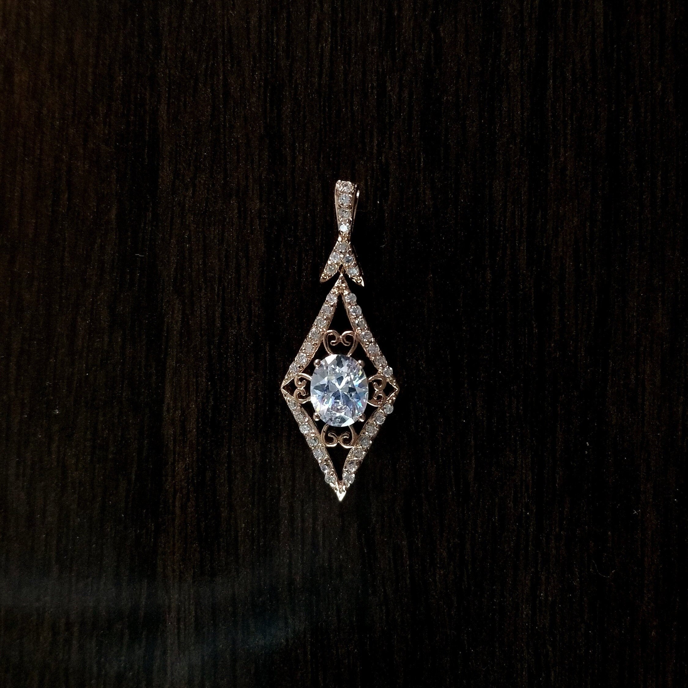 Rhombus shape Oval CZ rose gold over sterling silver pendant | Etsy