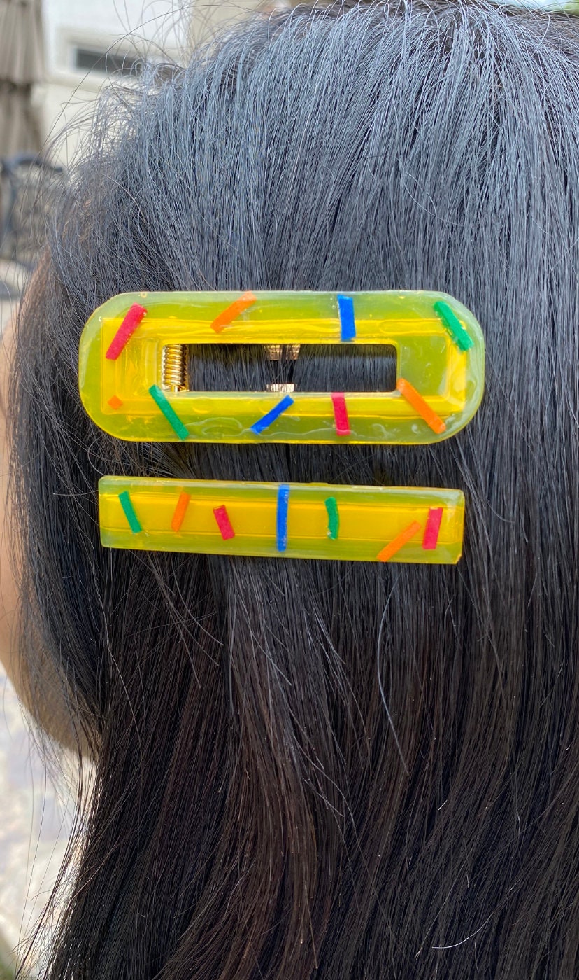 Yellow colorful stripes resin barrette - Etsy.de