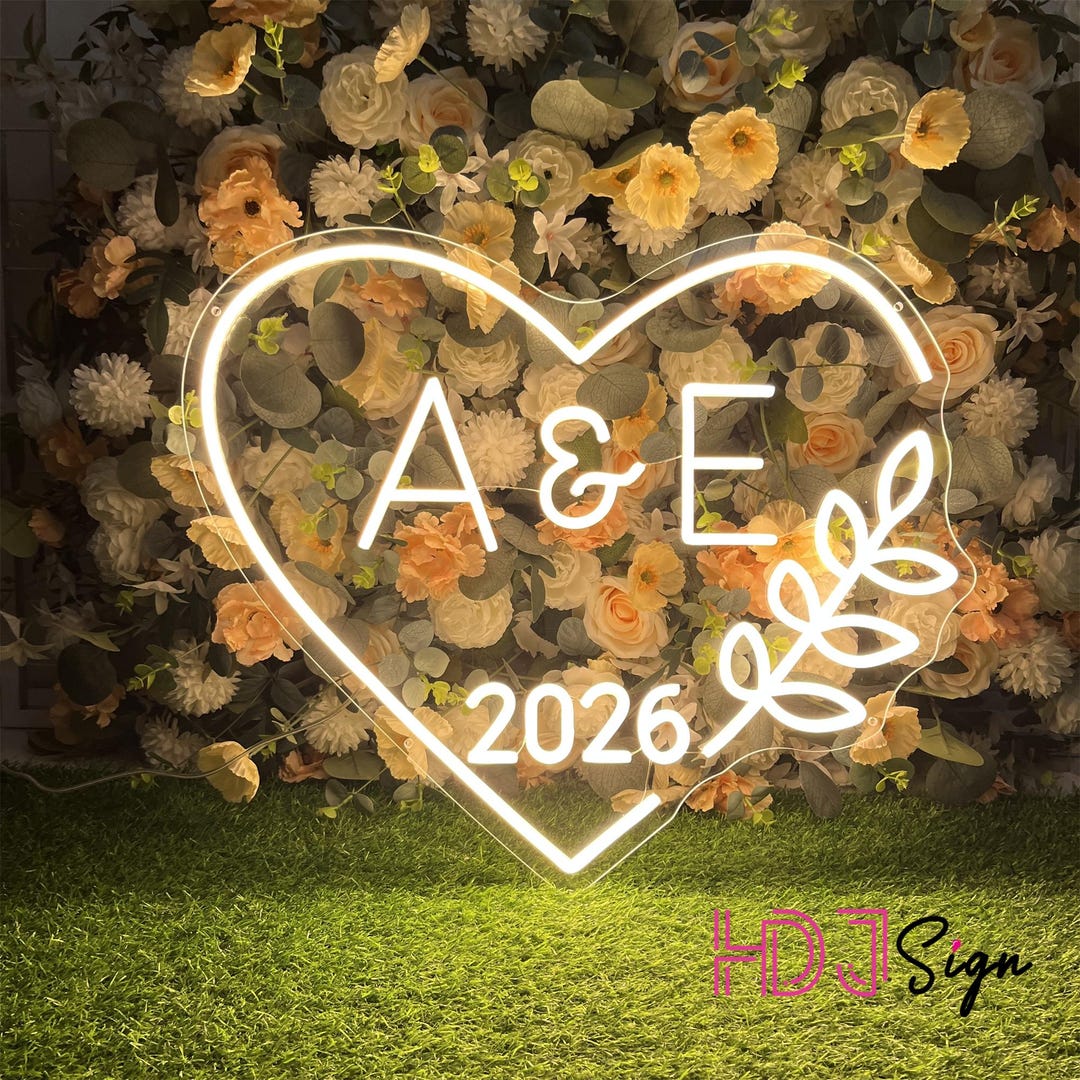 Custom Initials Name With EST Neon Sign Minimalist Wedding Initials ...