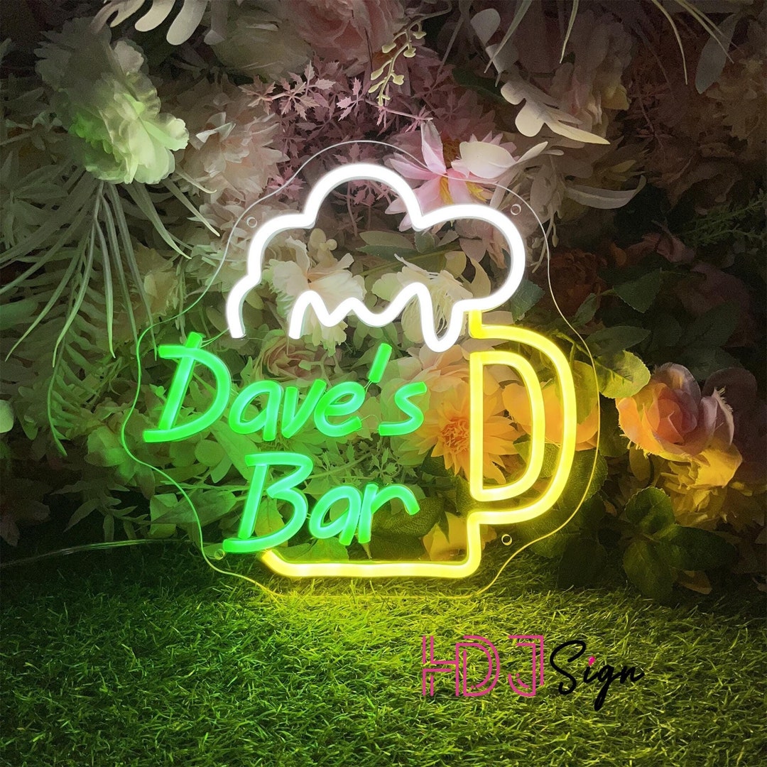 Custom Bar Neon Sign,custom Your Bar Name Sign,beer Mug Neon Light ...