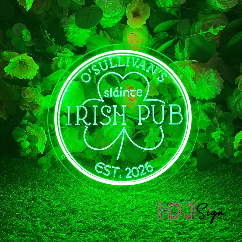 Custom Irish Pub Name Neon Sign, USB Engraved St. Patrick's Day Decor ...