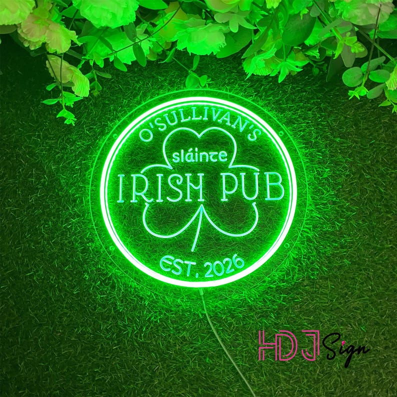 Custom Irish Pub Name Neon Sign, USB Engraved St. Patrick's Day Decor ...