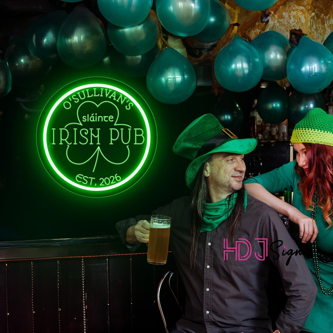 Custom Irish Pub Name Neon Sign, USB Engraved St. Patrick's Day Decor ...