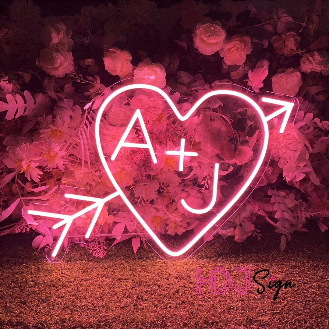 Custom Initials Arrow Heart Neon Sign, Wedding LED Neon Sign, Home Wall ...