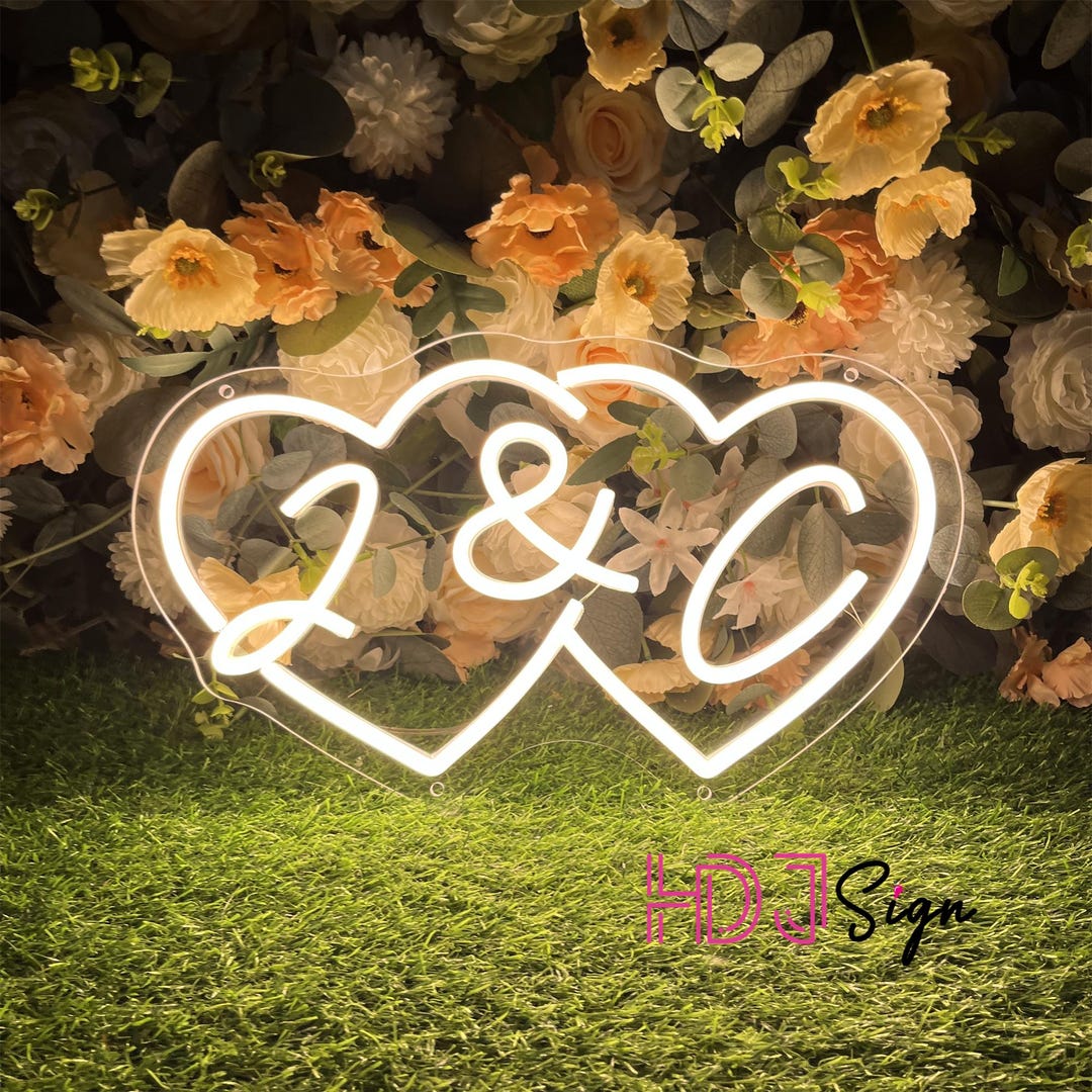 Custom Initials Double Heart Neon Sign,initials Wedding Name LED Neon ...