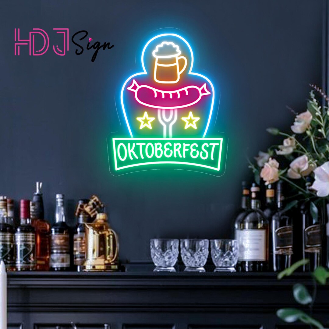 Octoberfest Sausage Beer Mug Neon Sign,custom Bar Pub Drinks Shop LED ...