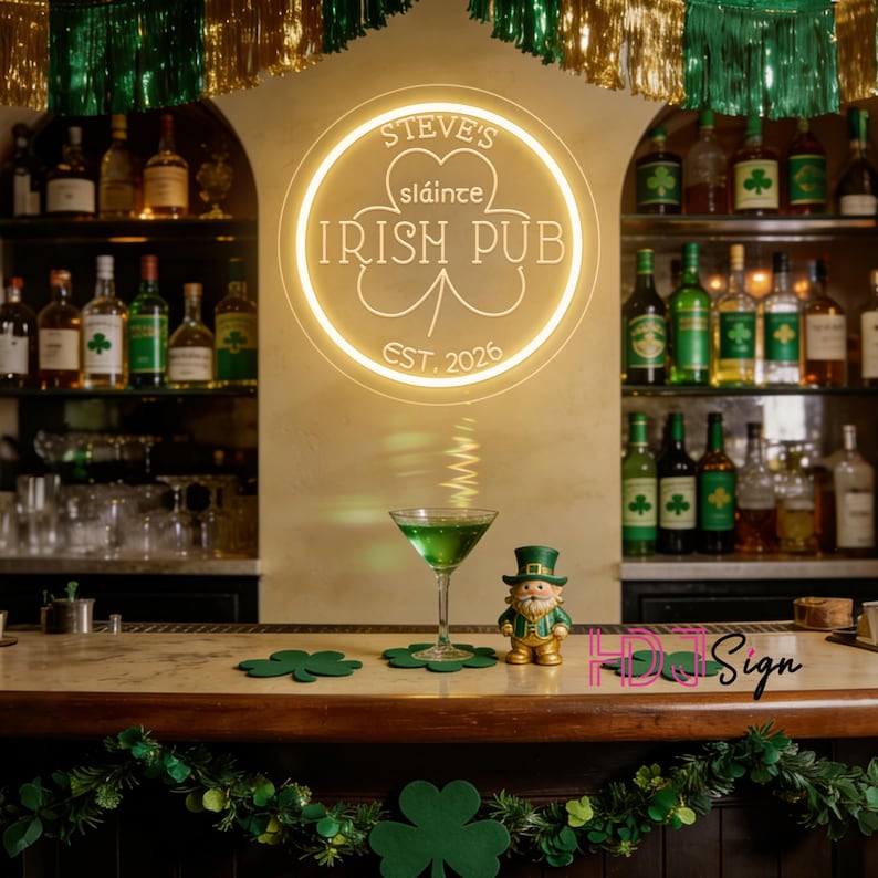 Custom Irish Pub Name Neon Sign, USB Engraved St. Patrick's Day Decor ...