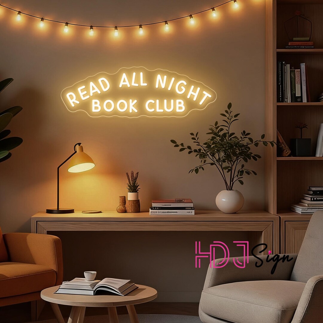 Read All Night Book Club LED Neon Sign, Custom Book Club LED Light ...