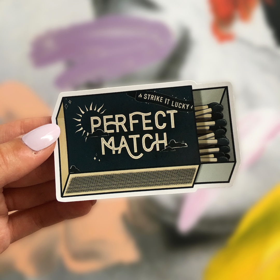 Perfect Match! Hand Drawn Waterproof Vinyl Laptop Sticker, Anniversary ...