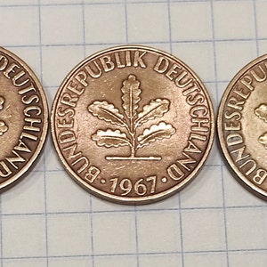 Vintage Retro Metal Copper German Coins 23 Pcs 5 Pfennig Bundesrepublik ...