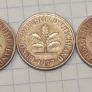 Vintage Retro Metal Copper German Coins 23 Pcs 5 Pfennig Bundesrepublik ...
