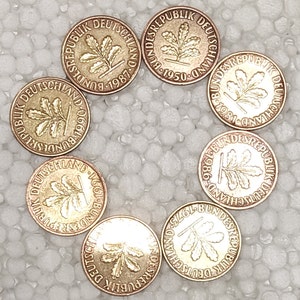 Vintage Retro Metal Copper German Coins 8 Pcs Pfennig Bundesrepublik ...
