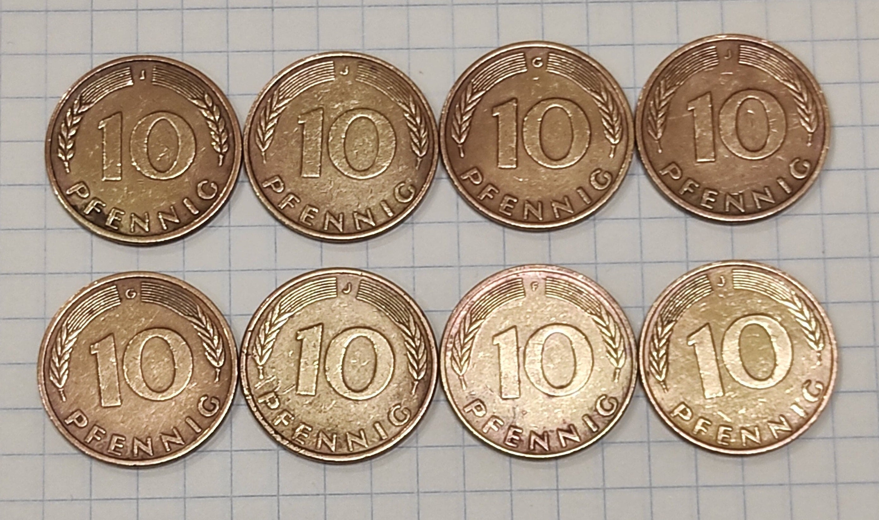 Vintage Retro Metal Copper German Coins 8 Pcs Pfennig Bundesrepublik ...