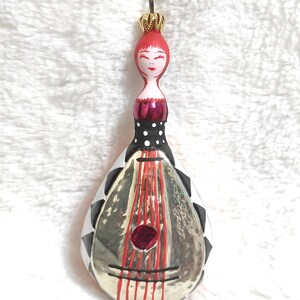 Vintage Unique Glass Xmas Ornament Red Queen Mandolin Toy Musical ...