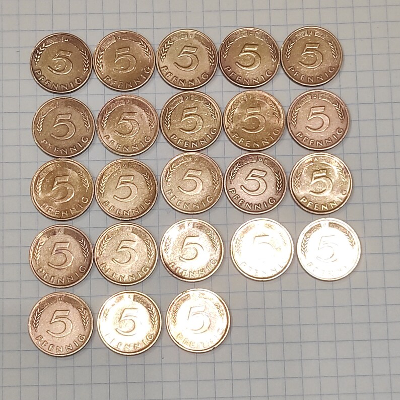 Vintage Retro Metal Copper German Coins 23 Pcs 5 Pfennig - Etsy