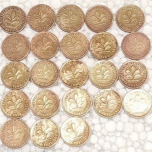 Vintage Retro Metal Copper German Coins 23 Pcs 5 Pfennig Bundesrepublik ...