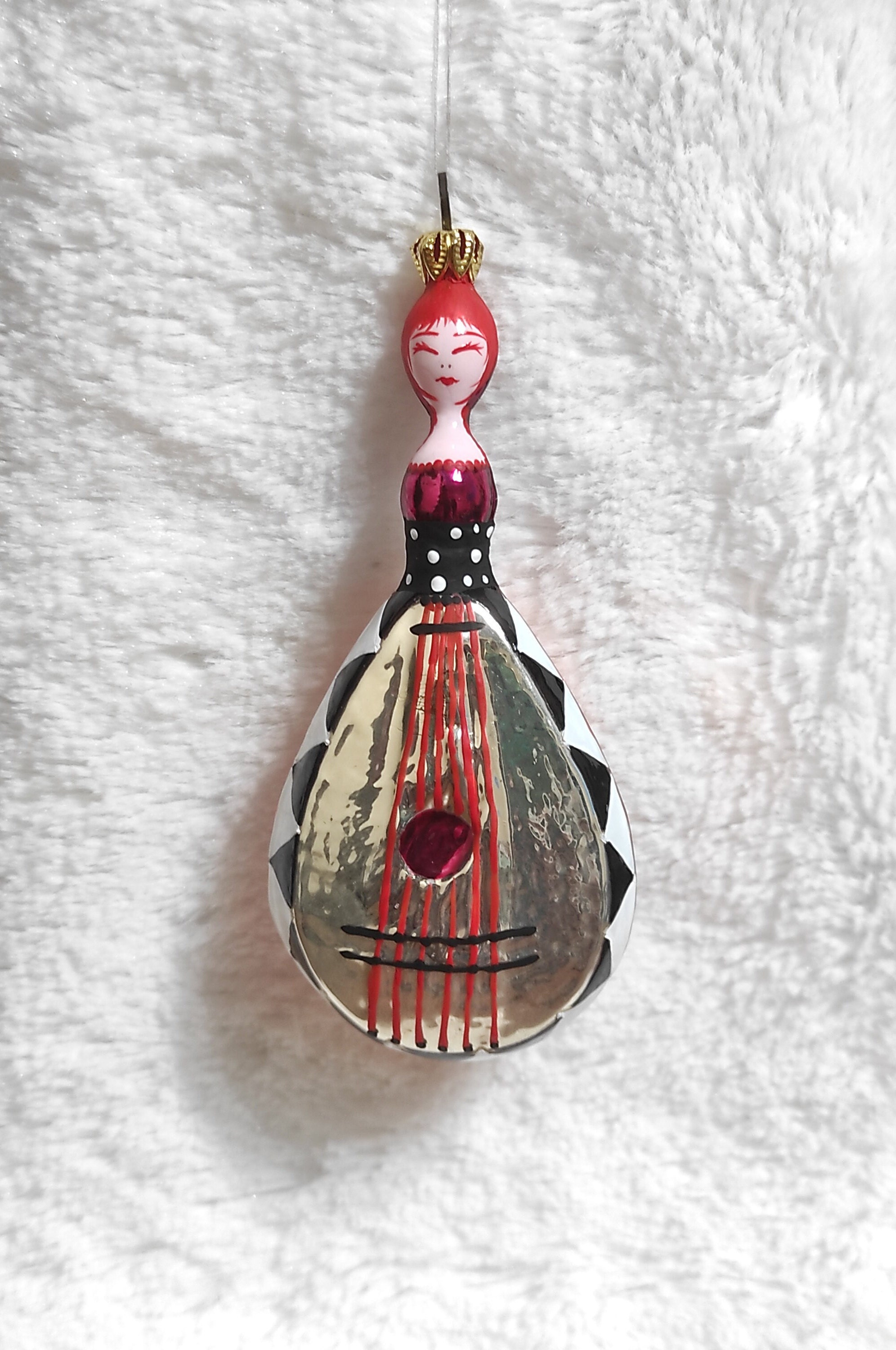 Vintage Unique Glass Xmas Ornament Red Queen Mandolin Toy Musical ...