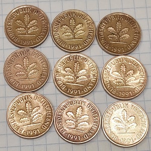 Vintage Retro Metal Copper German Coins 23 Pcs 5 Pfennig Bundesrepublik ...