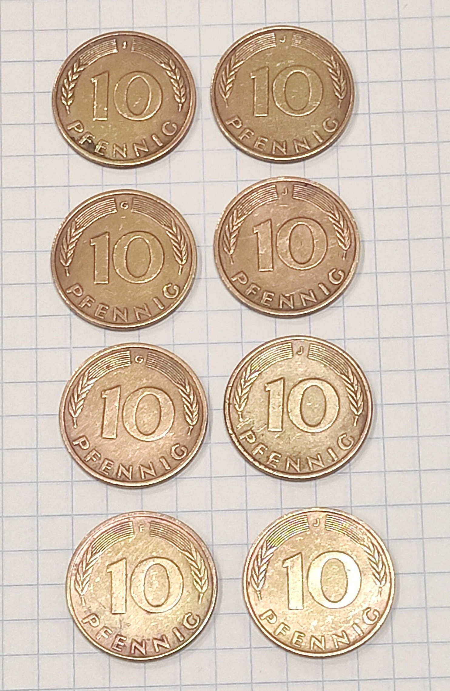 Vintage Retro Metal Copper German Coins 8 Pcs Pfennig Bundesrepublik ...