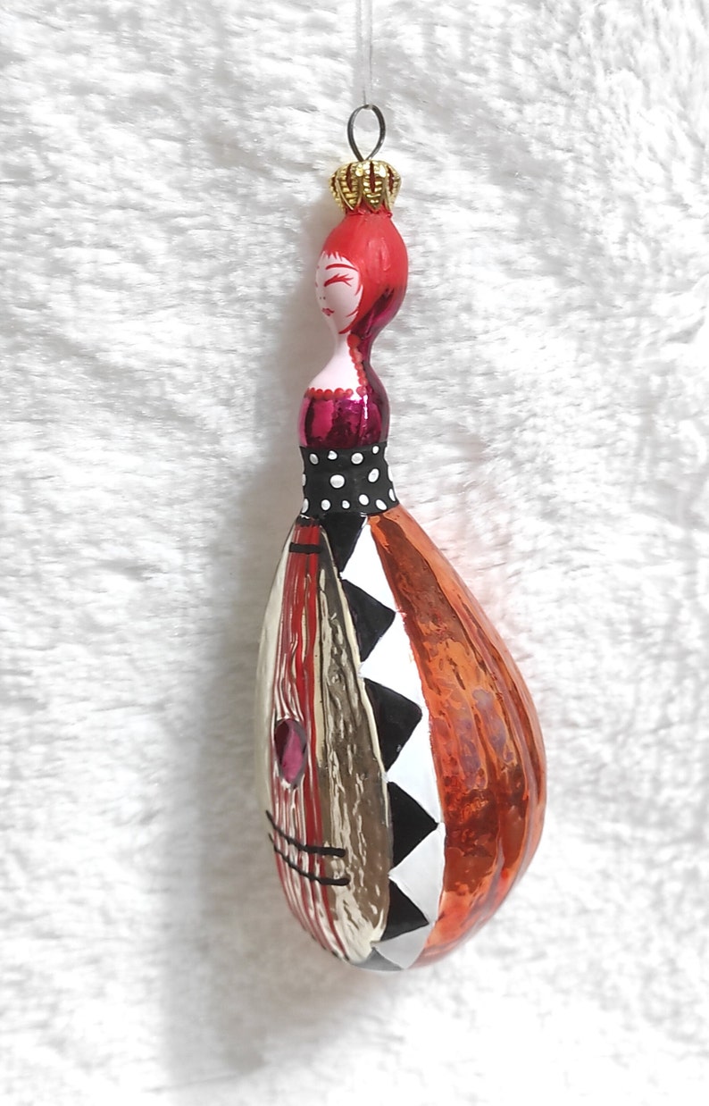 Vintage Unique Glass Xmas Ornament Red Queen Mandolin Toy Musical ...