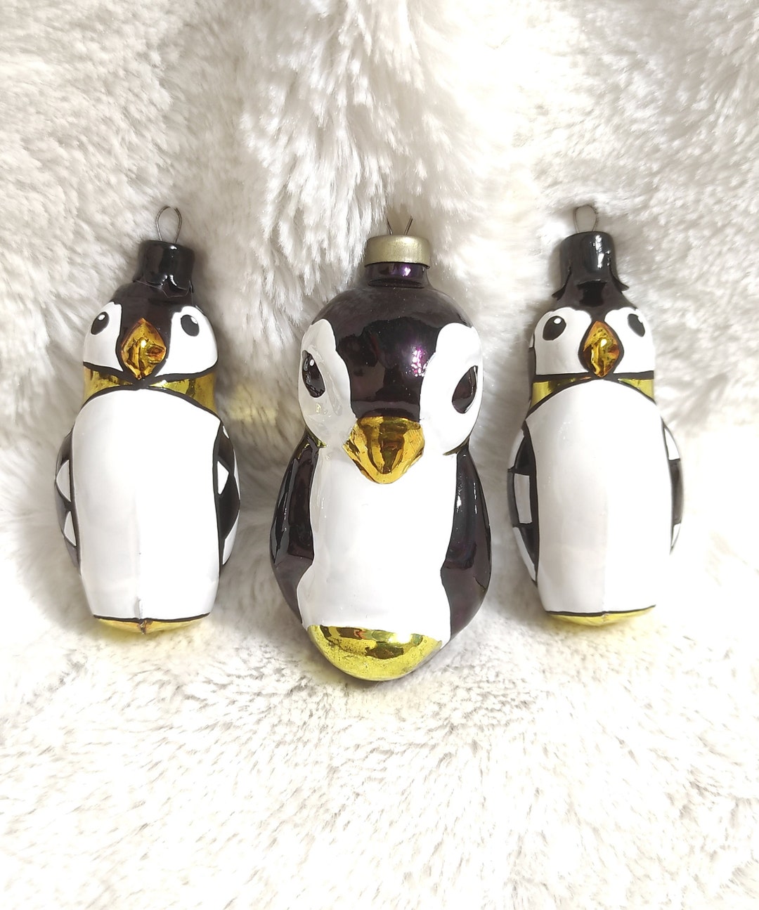 Christmas Ornaments Vintage Glass Set of 3 Chess Penguins Toy ...