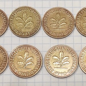 Vintage Retro Metal Copper German Coins 8 Pcs Pfennig Bundesrepublik ...