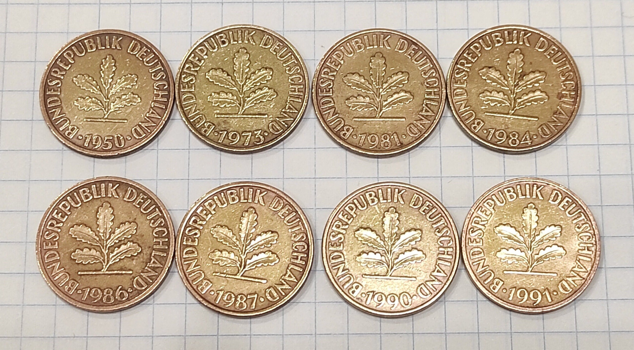 Vintage Retro Metal Copper German Coins 8 Pcs Pfennig Bundesrepublik ...