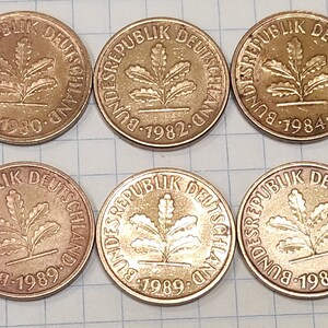 Vintage Retro Metal Copper German Coins 23 Pcs 5 Pfennig Bundesrepublik ...