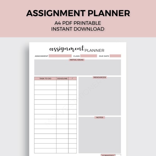 Assignment Tracker/homework Tracker A4 PDF Digital Download | Etsy UK