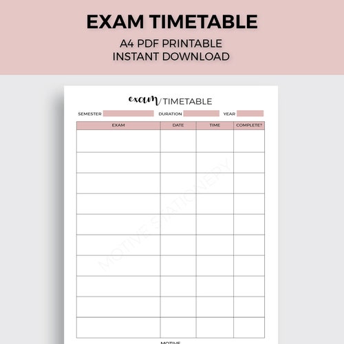 Exam Timetable A4 PDF Printable - Etsy Canada