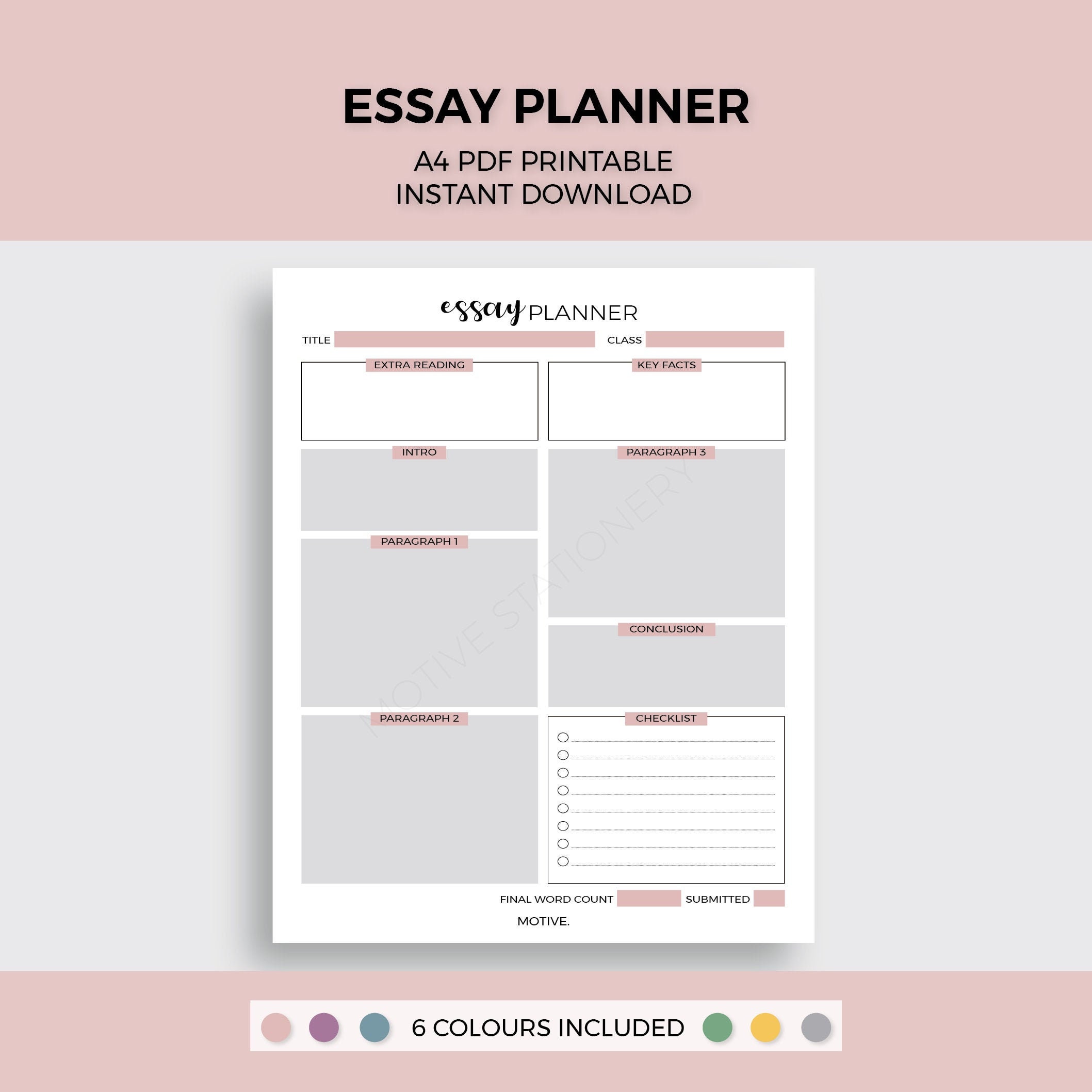 Essay Planner Template Digital Download PDF Paper & Party Supplies ...