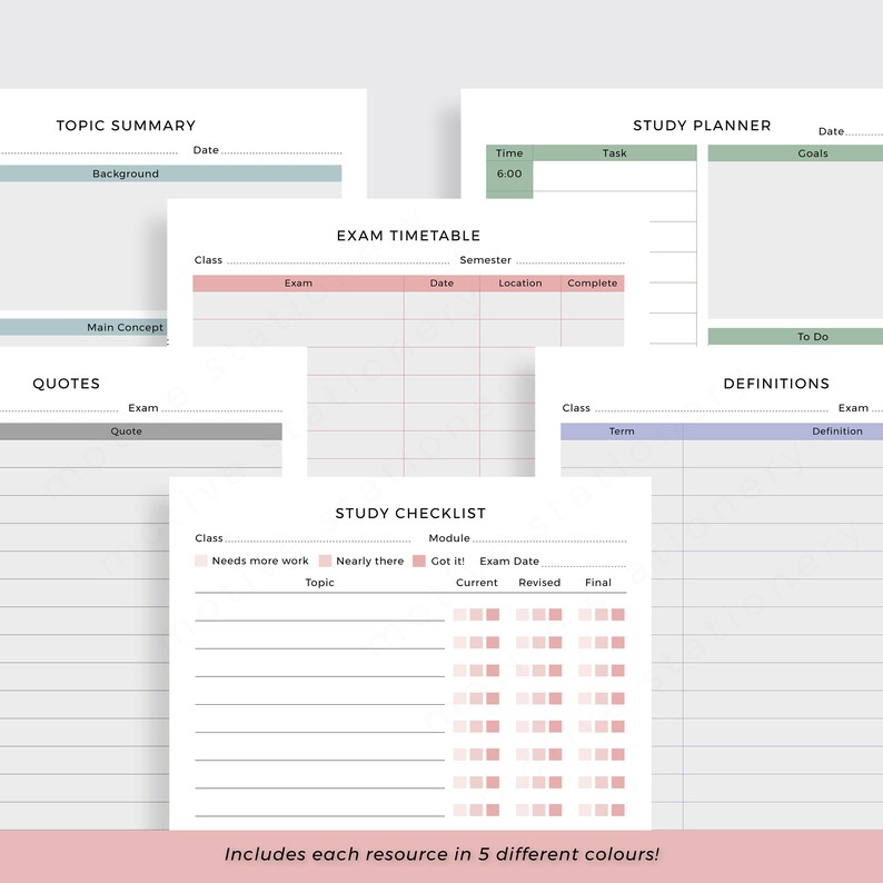 Student Exam Preparation Bundle of Resources Templates and | Etsy