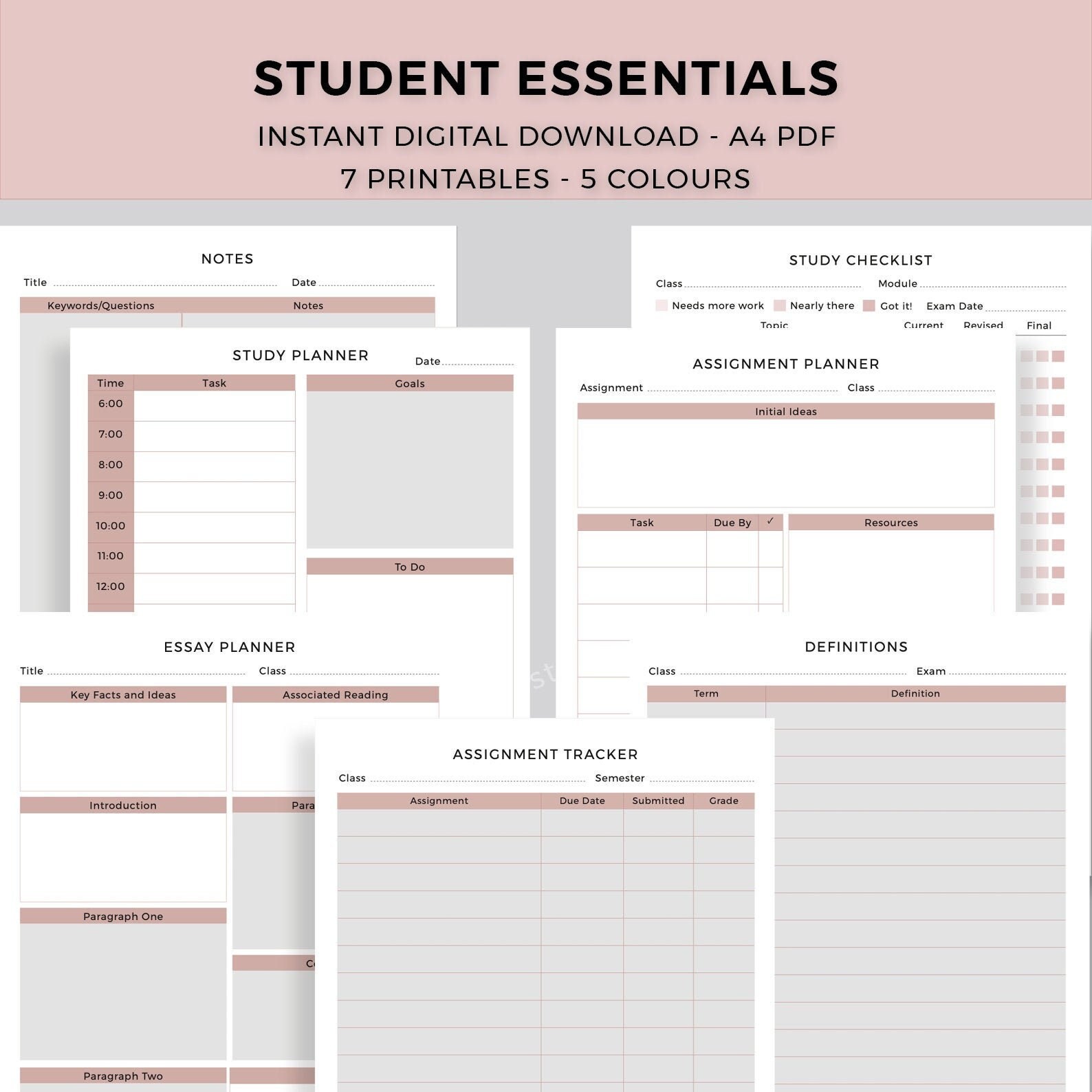 Student Study Planner A4 PDF Instant Digital Download | Etsy UK