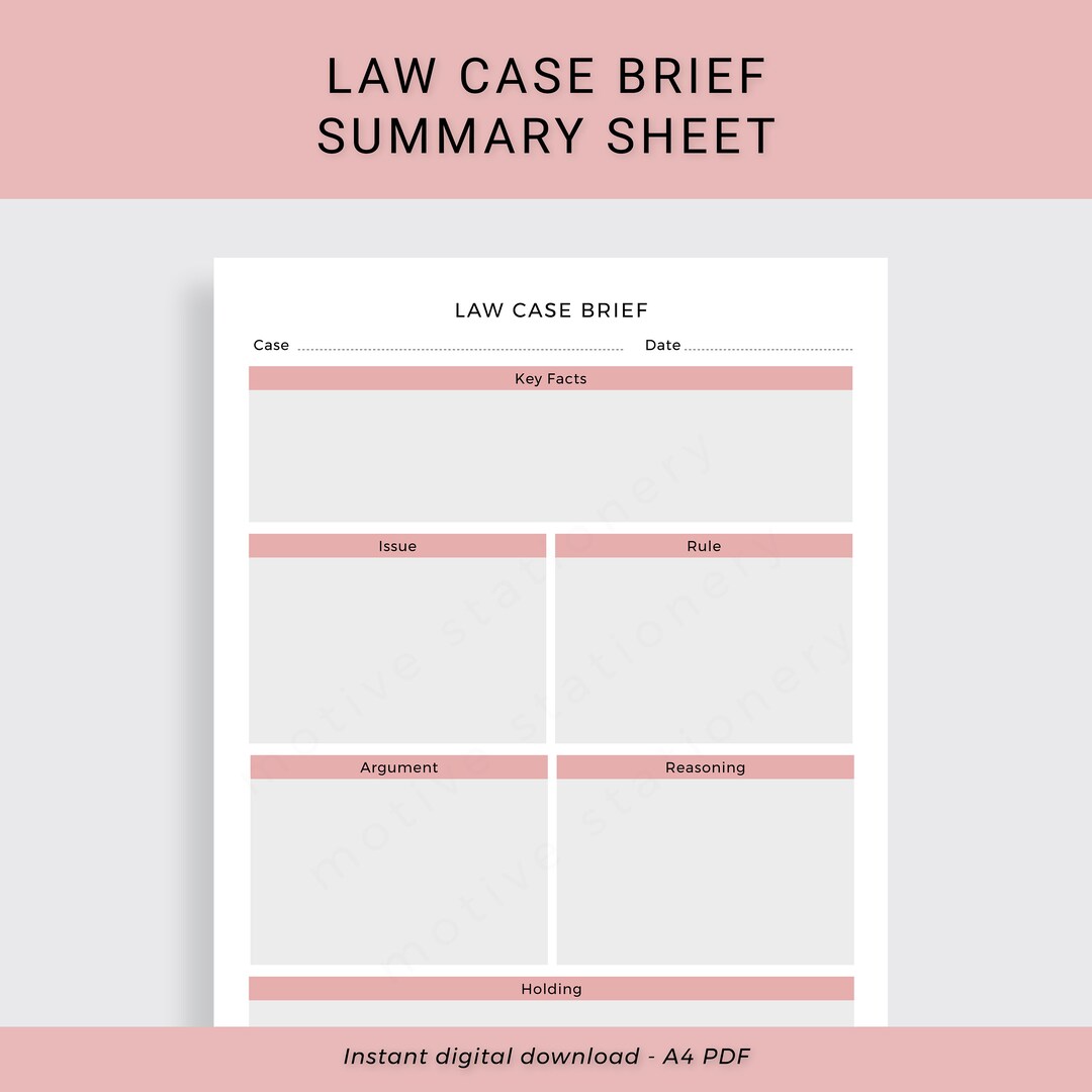 Law Student Case Brief Summary Sheet A4 PDF Instant Digital Download 5 ...