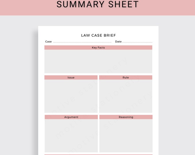 Law Student Case Brief Summary Sheet A4 PDF Instant Digital - Etsy