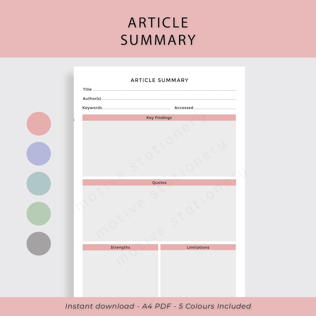 RESEARCH PAPER Student ARTICLE Summary - A4 Pdf Instant Digital ...