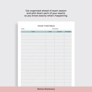 Student Exam Timetable Countdown Tracker - A4 Instant Digital Download ...