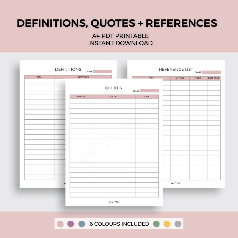 Definition Reference Quote Bundle A4 PDF Printable Digital - Etsy