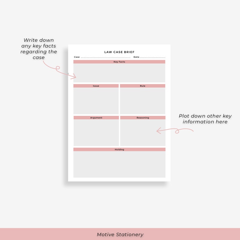 Law Student Case Brief Summary Sheet - A4 PDF Instant Digital Download ...