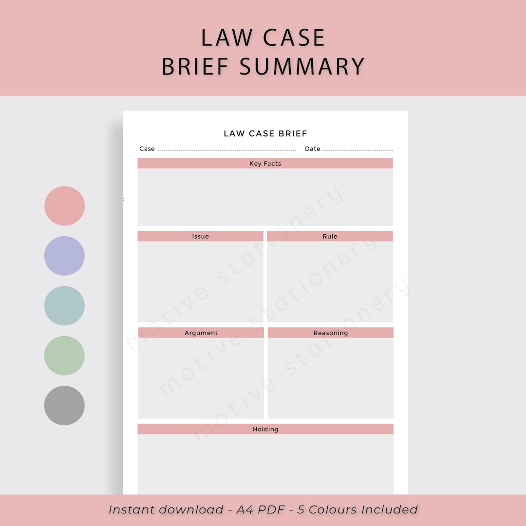 Law Student Case Brief Summary Sheet - A4 PDF Instant Digital Download ...