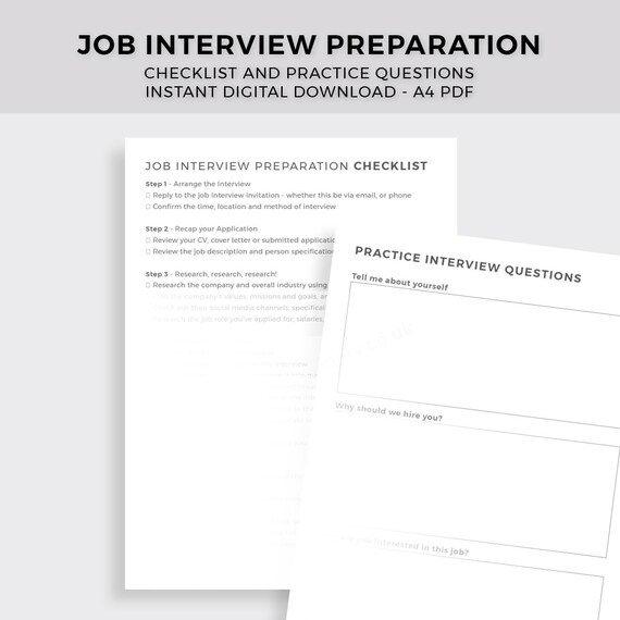 Job Interview Checklist and Practice Questions Instant Digital | Etsy
