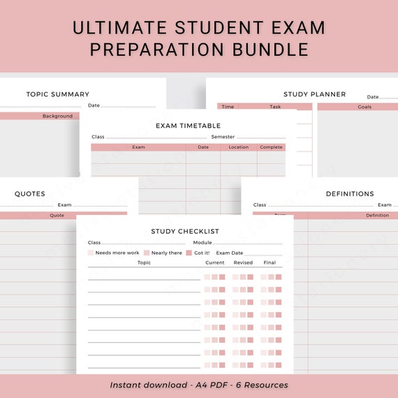 Student Exam Preparation Bundle of Resources Templates and | Etsy