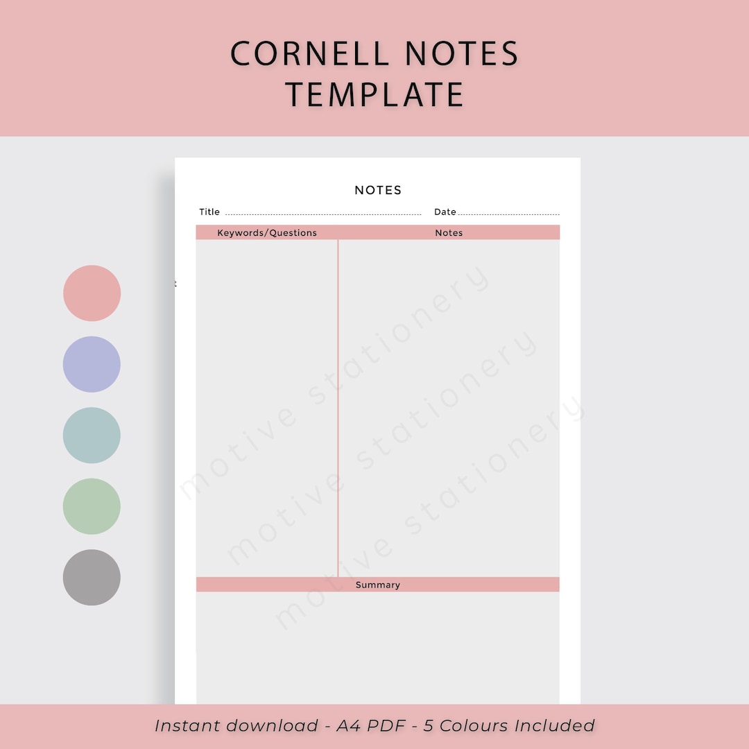 Cornell Student Note-taking Template - A4 PDF Instant Digital Download ...